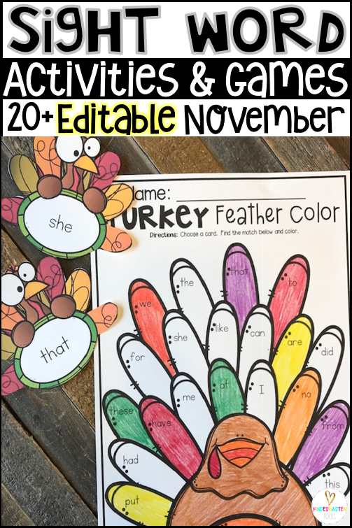 Editable Thanksgiving and Turkey Sight Word Games - Kindergarten Rocks ...