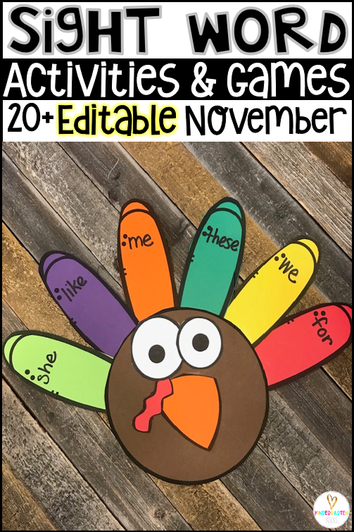 Editable Thanksgiving and Turkey Sight Word Games - Kindergarten Rocks ...