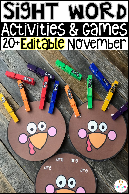 Editable Thanksgiving and Turkey Sight Word Games - Kindergarten Rocks ...