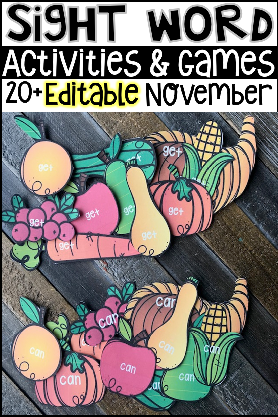 Editable Thanksgiving and Turkey Sight Word Games - Kindergarten Rocks ...