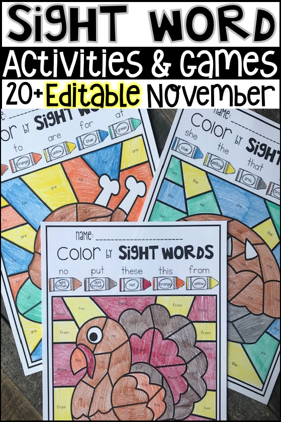 Editable Thanksgiving and Turkey Sight Word Games - Kindergarten Rocks ...
