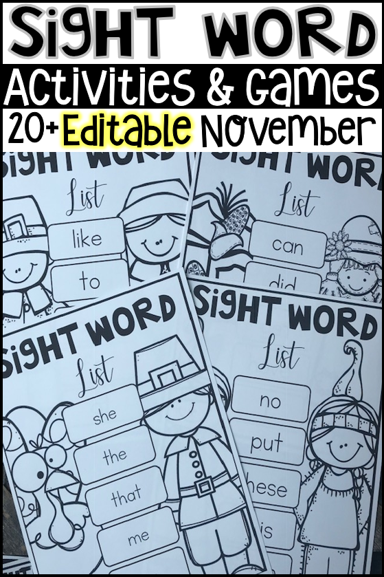 Editable Thanksgiving and Turkey Sight Word Games - Kindergarten Rocks ...