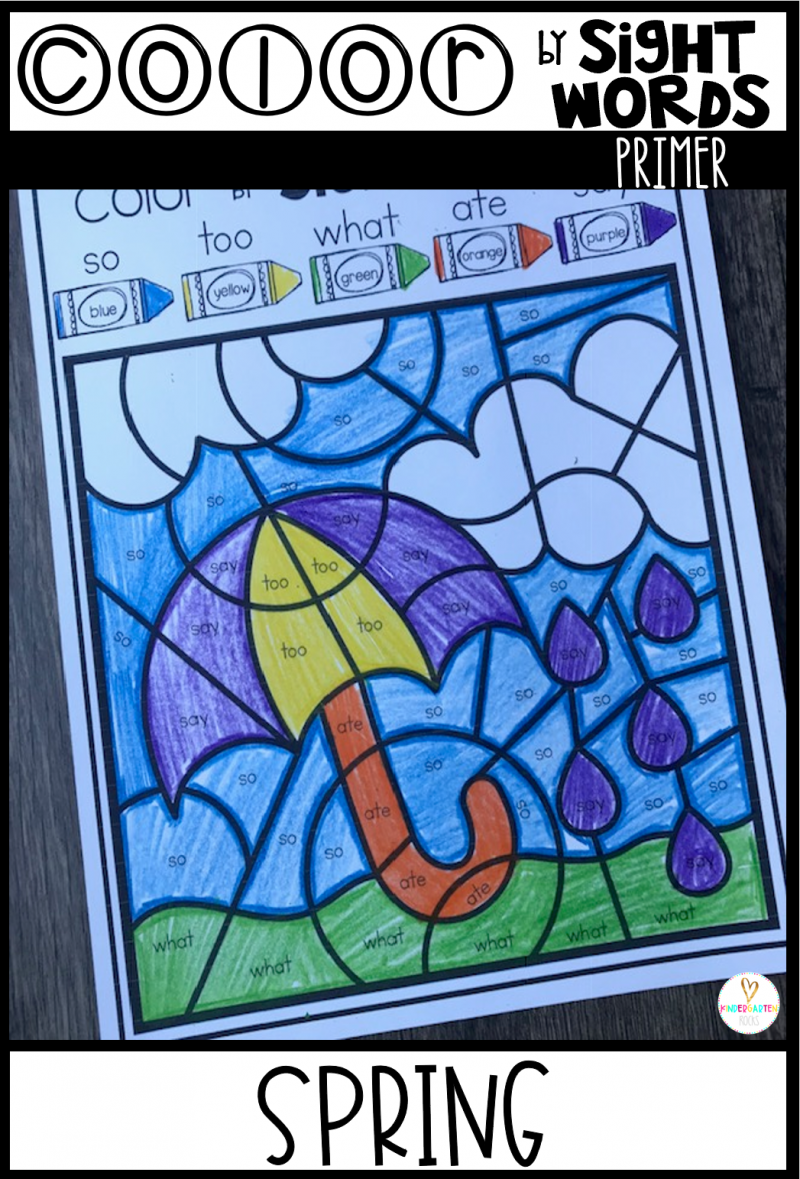 Spring Sight Word Activities Color by Sight Words Primer EDITABLE