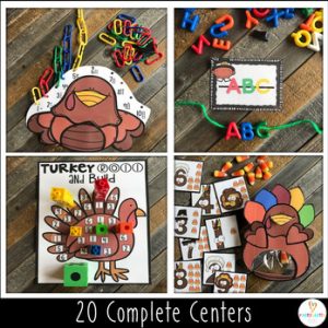 Turkey November Math & Literacy and Preschool Thanksgiving Centers
