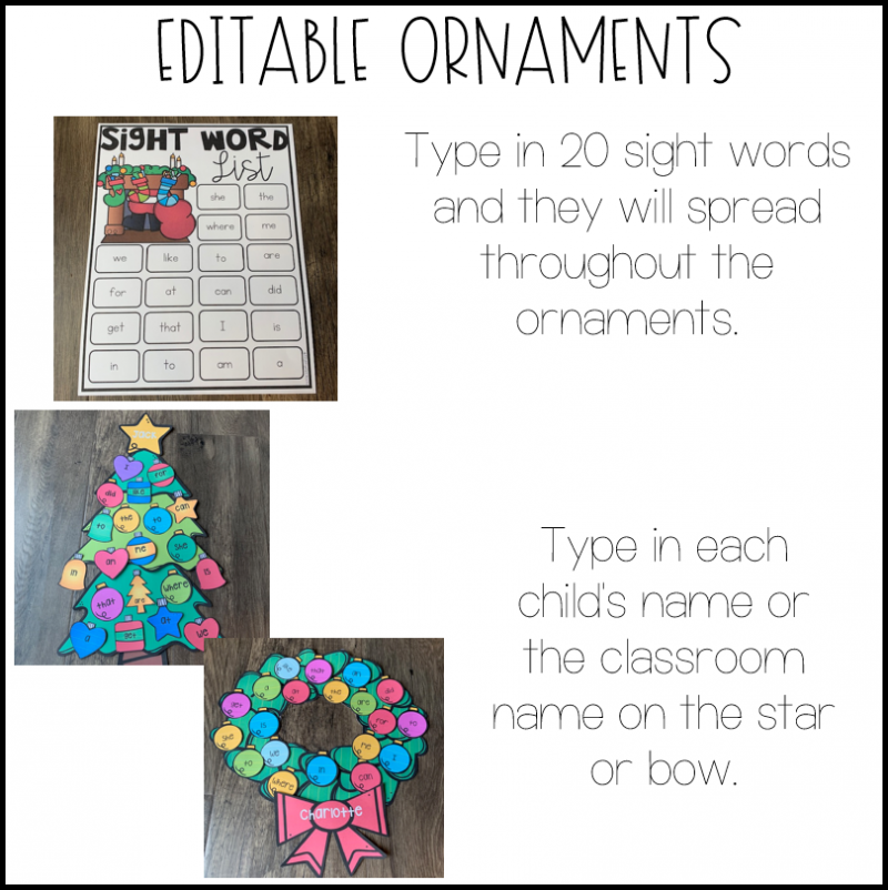 Christmas Sight Word Activity Display Chart {EDITABLE} - Kindergarten
