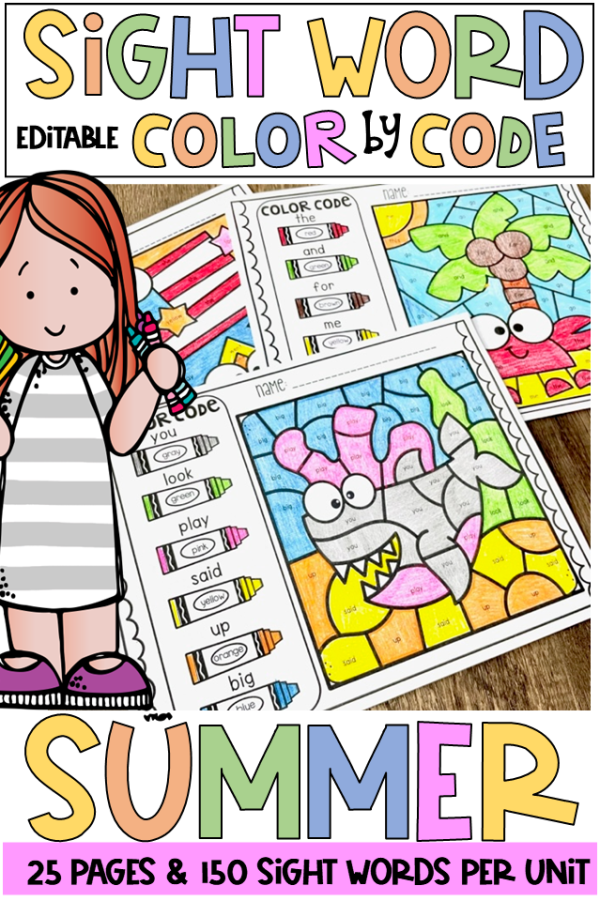 Editable Sight Word Activities Color by Code - Kindergarten Rocks Resources